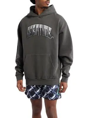 OVERTIME Graphic Print Hoodie - Black