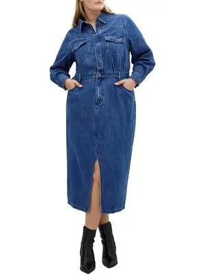 City Chic Elara Denim Midi Shirt Dress - Dark Denim