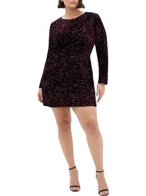 City Chic Sequin Long Sleeve Dress - Purple