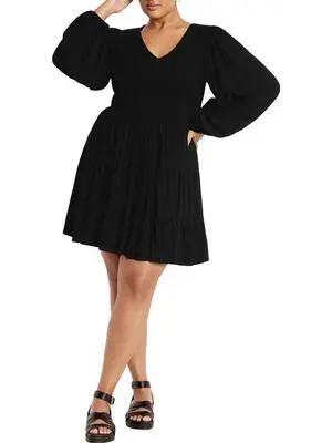 City Chic Balloon Sleeve Minidress - Black