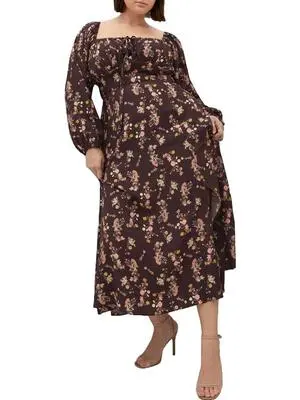 City Chic Floral Print Long Sleeve Maxi Dress - Cocoa Bloom