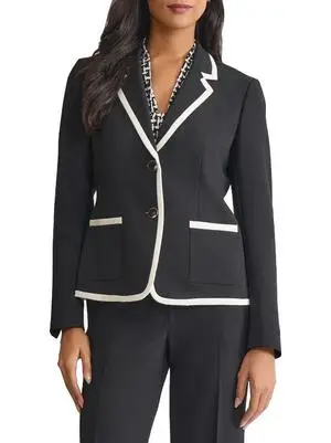 KASPER Contrast Trim Single Breasted Blazer - Black/vanilla Ice