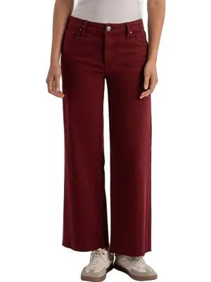 Kut From The Kloth Meg Fab Ab Raw Hem High Waist Ankle Wide Leg Jeans - Maroon