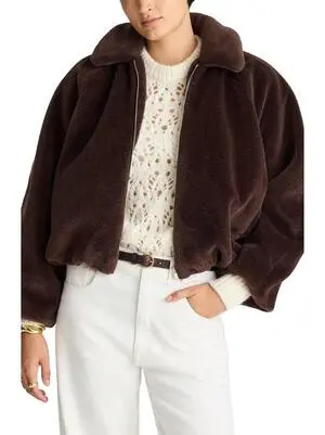 Madewell Bubble Faux Fur Bomber Jacket - Dark Chocolate
