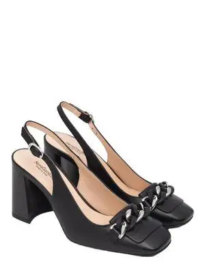 NEROGIARDINI Chain Detail Slingback Block Heel Pumps - Black