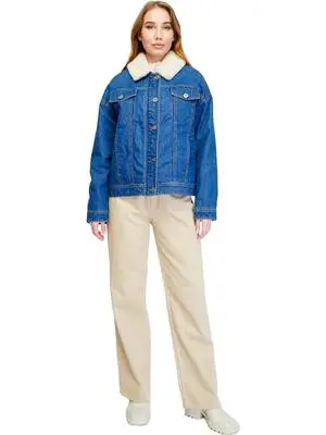 FURNIQ UK Shearling Lined Denim Jacket - Dark Blue