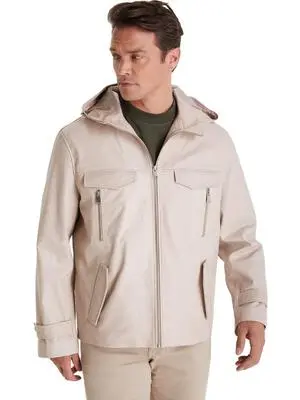 FURNIQ UK Leather Jacket With Attached Hood - Beige