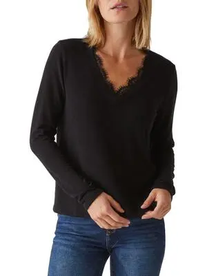 Michael Stars Bebe Lace Trim Relaxed Top - Black