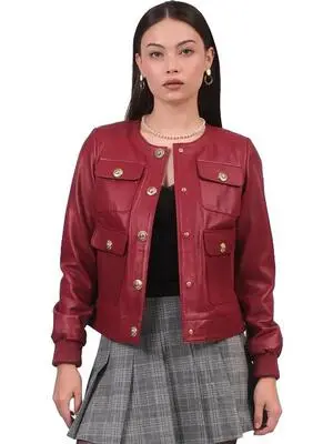 FURNIQ UK Beatrice Leather Jacket - Light Burgundy