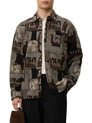 LES DEUX Kaleb Patchwork Jacquard Overshirt - Mountain Grey Brown