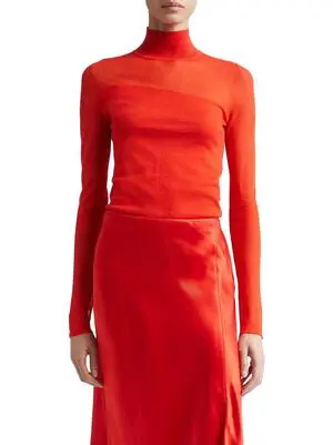 JASON WU Sheer Inset Merino Wool Turtleneck Sweater - Papaya