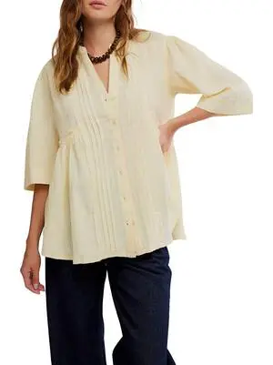 Free People Willow Pintuck Cotton Button-up Shirt - Perfect Flan