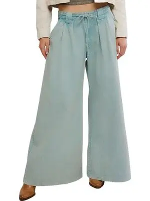 Free People Julien Wide Leg Chino Pants - Pearl Blue