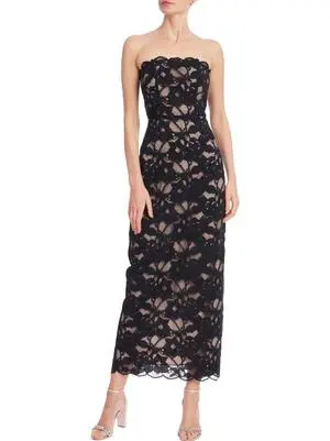 Badgley Mischka Lace Strapless Gown - Black