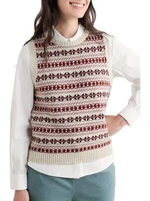 SEASALT CORNWALL Geometric Patterned Merino Wool Blend Sweater Vest - Knit Aran Dark Hellebore