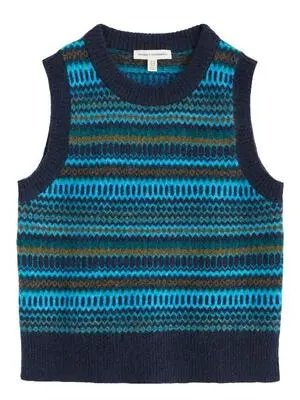 SEASALT CORNWALL Annik Fair Isle Sweater Vest Wool & Mohair Blend - Knit Modernist Cyan Multi