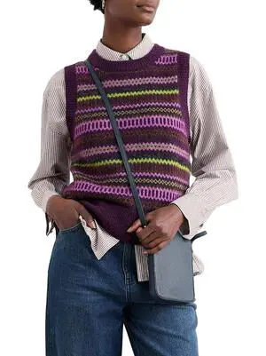 SEASALT CORNWALL Annik Fair Isle Sweater Vest Wool & Mohair Blend - Knit Modernist Grape Oak Mix