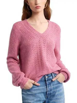Treasure & Bond Oversized Pointelle V-neck Sweater - Pink Haze