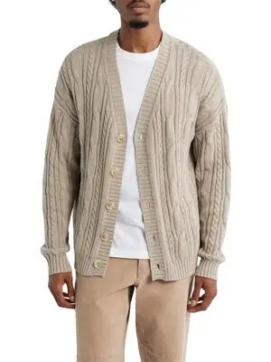 Bp. Cable Cotton Cardigan - Tan Teak Heather