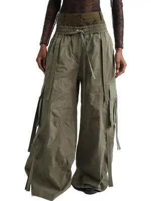 Dolce & Gabbana Waxed Faille Wide Leg Cargo Pants - Grigio-verde