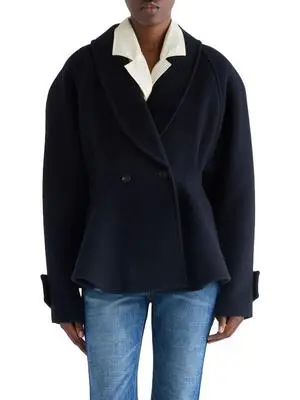 Chloé Double-breasted Wool-blend Peplum Jacket - Iconic Navy