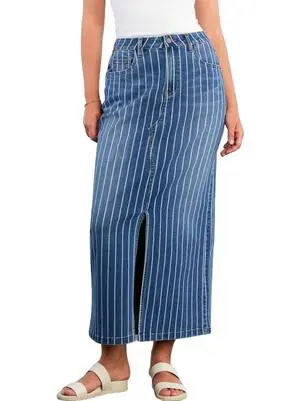 WASH LAB DENIM Julia Stripe Denim Maxi Skirt Blue Denim Stripe
