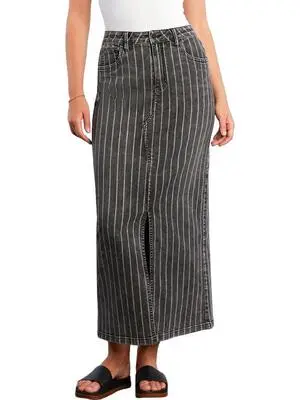 WASH LAB DENIM Julia Stripe Denim Maxi Skirt Grey Denim Stripe