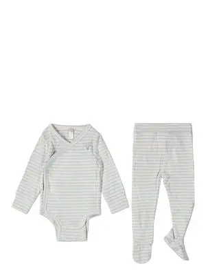 MINIMOI Striped Modal Blend Bodysuit Set - Blue