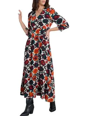 SEASALT CORNWALL Etta Floral Pleated Midi Dress - Figurative Floral Aran
