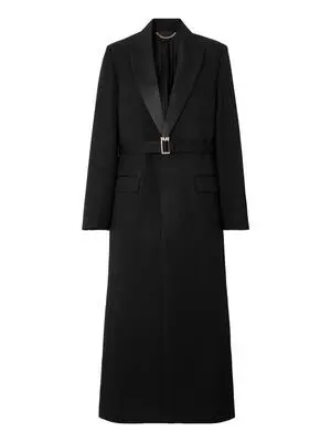 Victoria Beckham Satin-trimmed Twill Belted Coat - Black