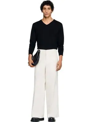 Sandro Wide-leg Canvas Trousers - White