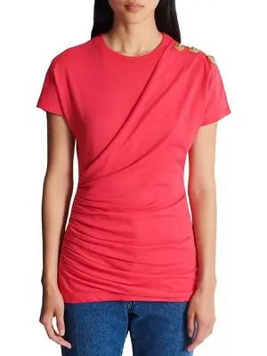 Balmain Draped T-shirt With Buttons - Pink