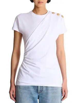 Balmain Draped T-shirt With Buttons - White