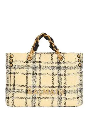 Balmain Plaid Tweed 1945 Tote - Yellow