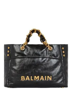 Balmain 1945 Soft Crackled Leather Tote Bag - Black