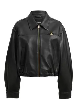 COACH Heritage C Cropped Blouson Leather Jacket - Black