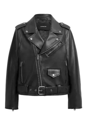 COACH Belted Moto Jacket - Black