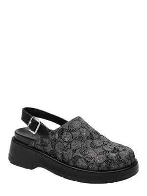 COACH Sculpted C Platform Clog In Crystal Signature Jacquard - Black
