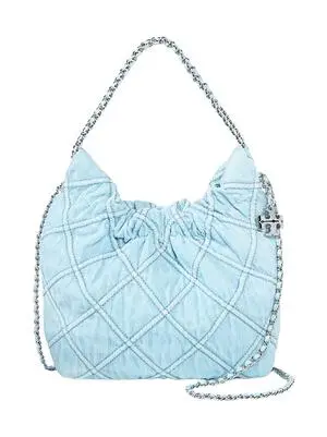 Tory Burch Mini Fleming Hobo Bag Denim Seltzer