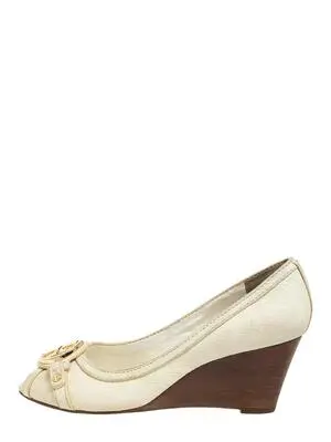 Tory Burch 65mm Leather Peep-toe Wedge Pumps - White