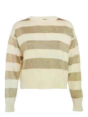 Miu Miu Striped Metallic-detail Sweater - Neutrals