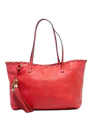 Gucci Leather Bamboo Tassel Tote - Red
