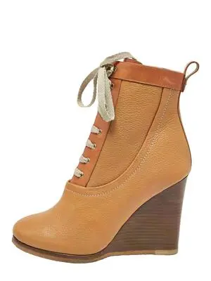 Chloé 10mm Leather Wedge Ankle Boots - Brown