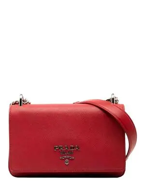 Prada Saffiano And City Calf Chain Crossbody Bag - Red