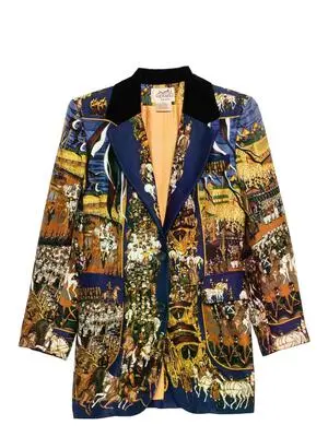 Hermès 1990s Silk Horse-print Blazer - Blue