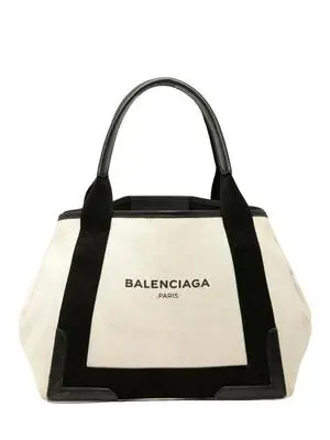 Balenciaga 2016 Navy Cabas S Tote Bag - White