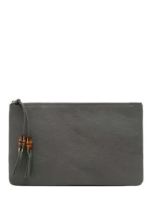 Gucci Calfskin Bamboo Tassel Clutch Bag - Grey