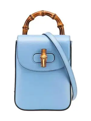 Gucci Mini Calfskin Bamboo Top Handle Satchel - Blue