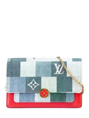 LOUIS VUITTON 2020 Monogram Denim Patchwork Fiore Chain Wallet - Blue