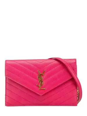 Saint Laurent 2018 Grain De Poudre Cassandre Envelope Wallet On Chain - Pink